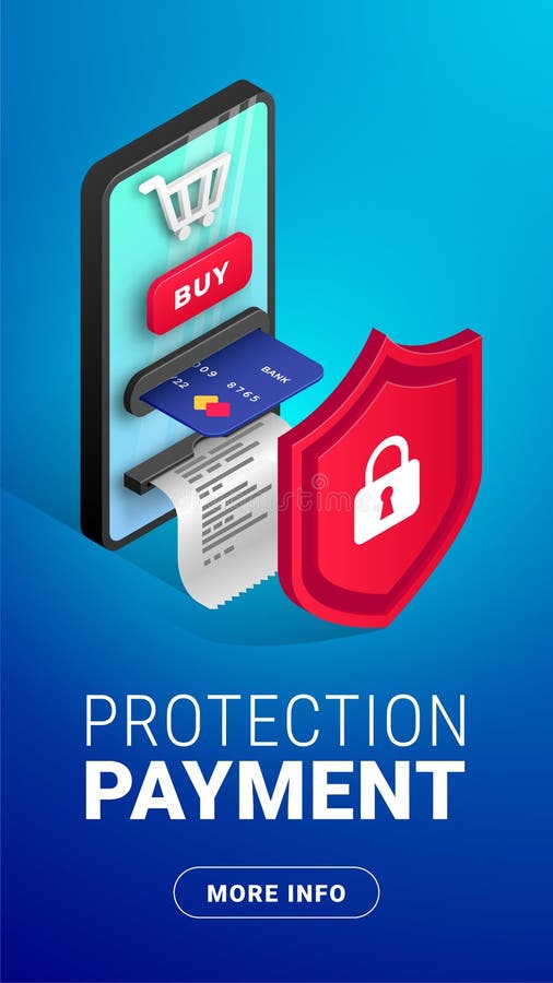 Online Payment Protection Isometric Concept. Safe Mobile Cashless ...