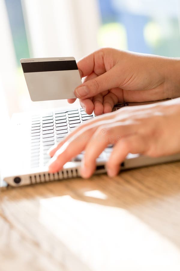 Online Payment Using Laptop and Credit Card Stock Photo - Image of card ...