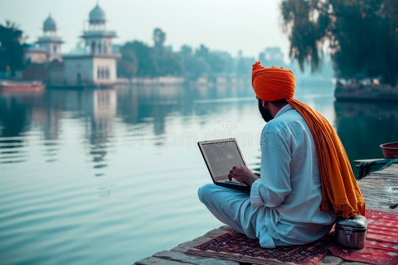 Online Punjabi Classes on Computer. Indian Man Working, Laptop Stock ...