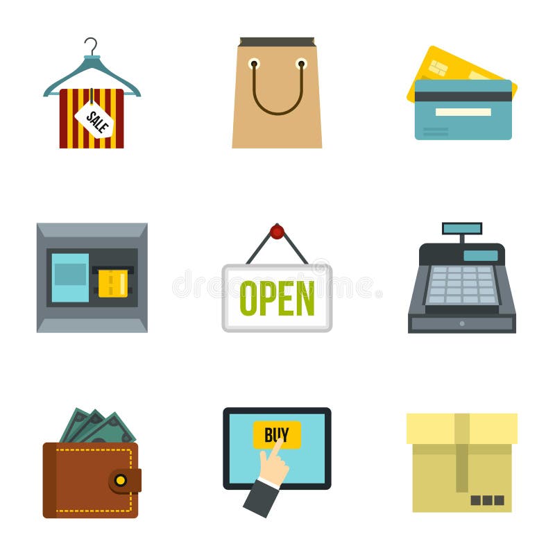 Online Purchase Icons Set, Flat Style Stock Vector - Illustration of ...