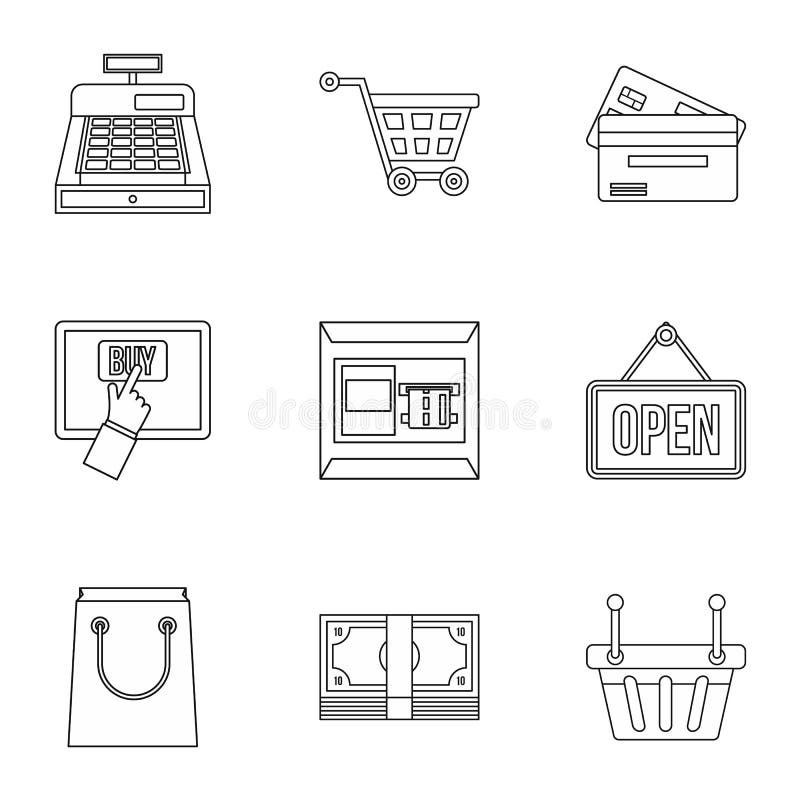 Online Purchase Icons Set, Outline Style Stock Vector - Illustration of ...
