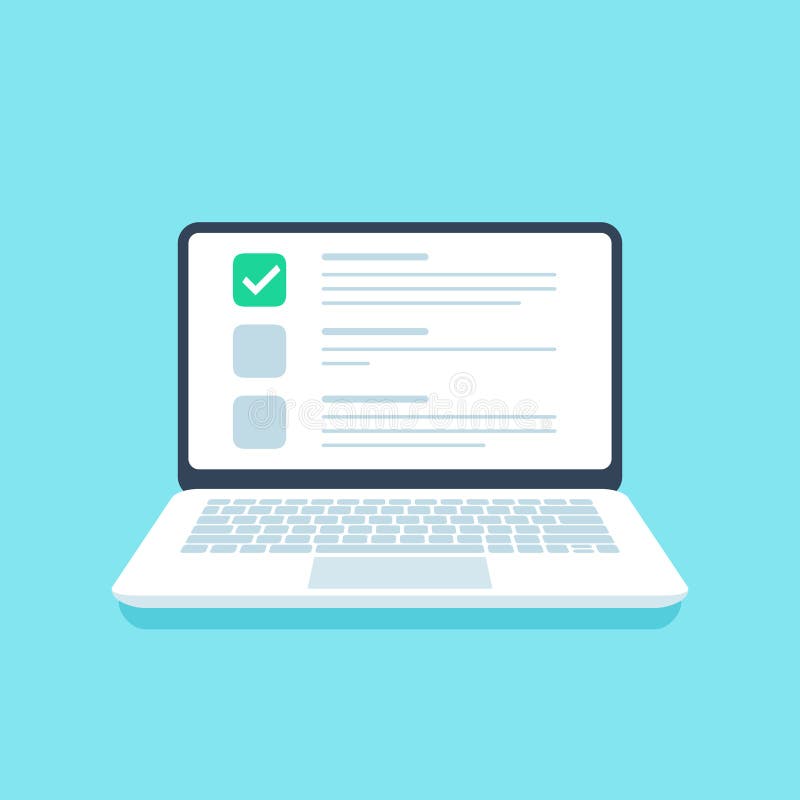 Online Quiz Checklist. Web Exam, Options Choice on Laptop Screen and ...