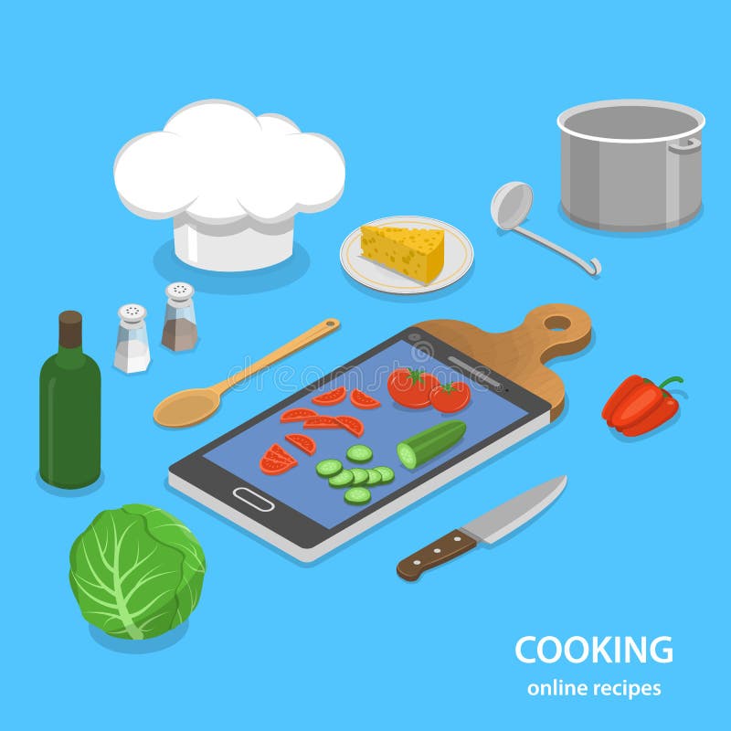 Online Recipes and Cooking Books, Vector Isometric Illustration. the ...