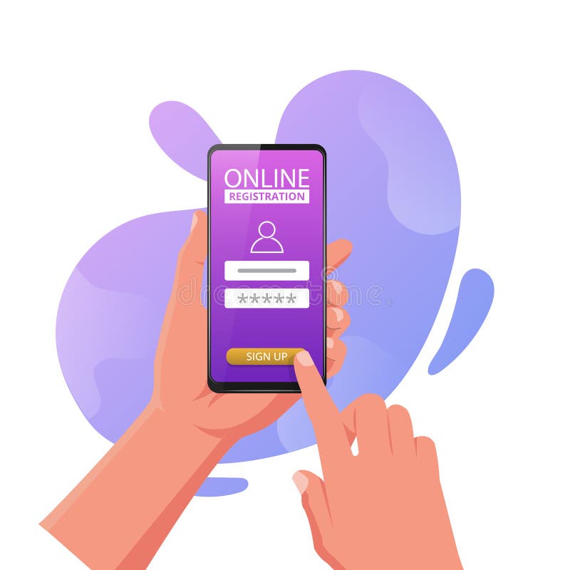 Online Registration Concept with Hand Hold Smartphone. Sign Up on ...