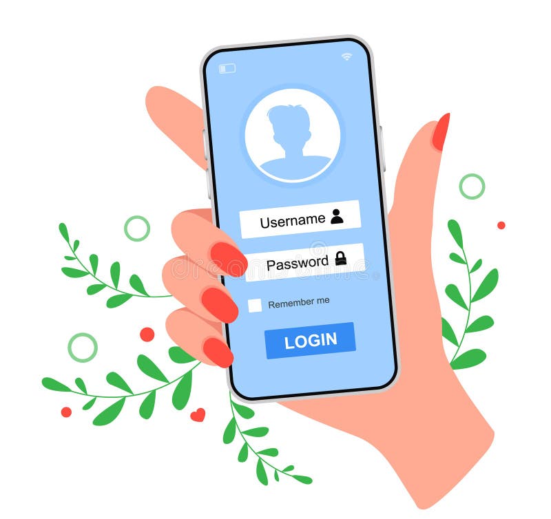 Online Registration Concept. Hand Holding Smart Phone and Touching the ...