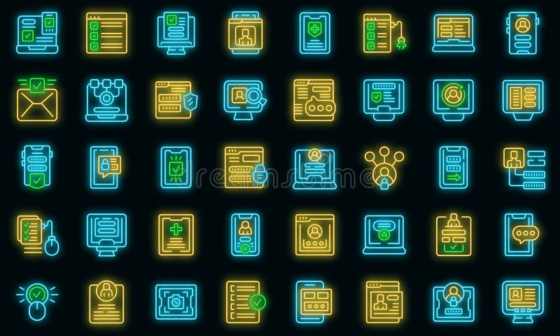 Online Registration Icons Set Outline Vector. Device Apply Vector Neon ...