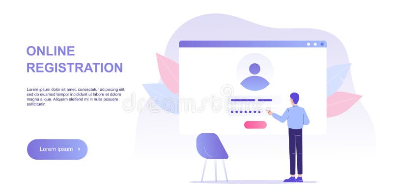 Online Registration and Sign Up Concept. Young Man Signing Up or Login ...