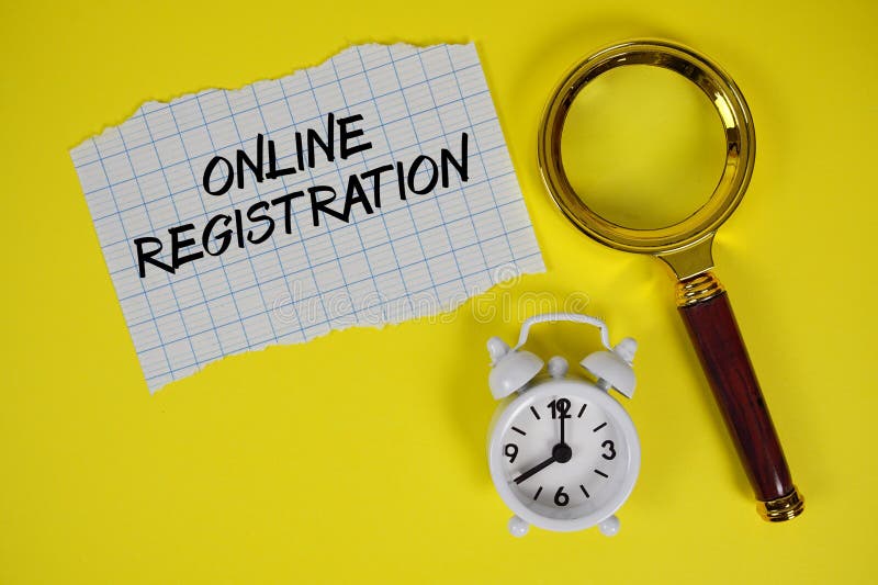 Online Registration Text Written on Paper with Magnifying Glass and ...