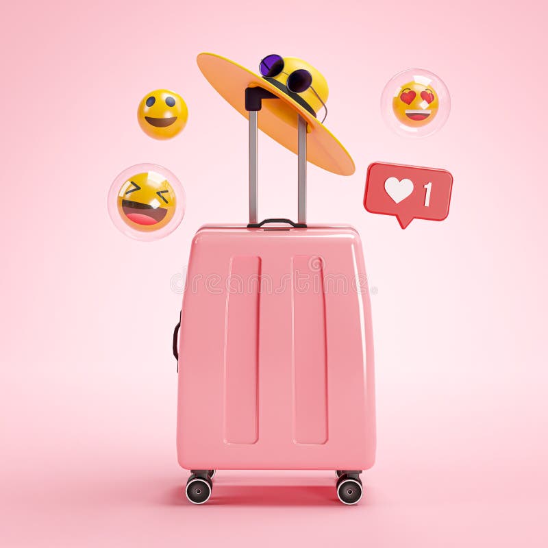 Emoji-Reise-Smiley-Vektorsatz. Emoticon Reisende Charaktere Mit ...