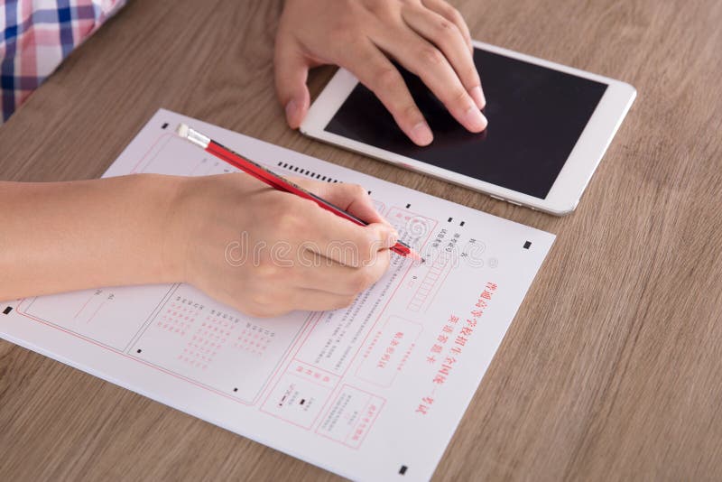 Online Remote Exam on Table Stock Image - Image of close, exam: 253782591