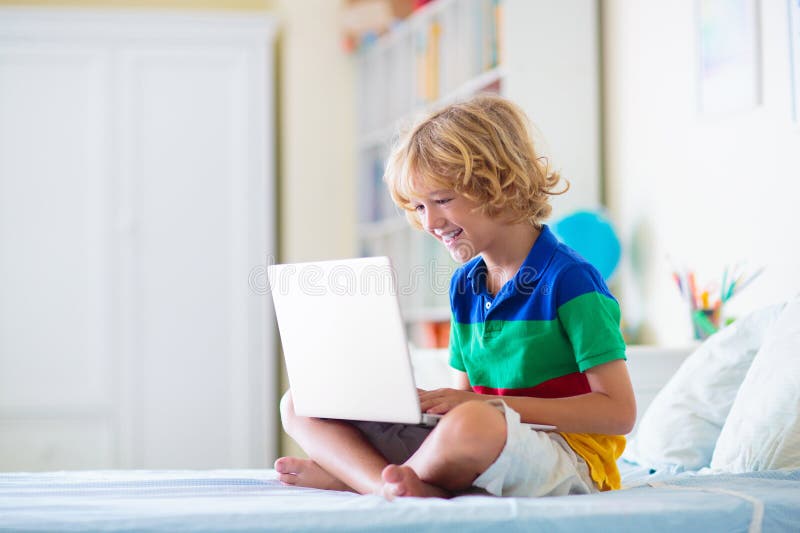 Online Remote Learning. School Kids with Computer Stock Photo - Image ...