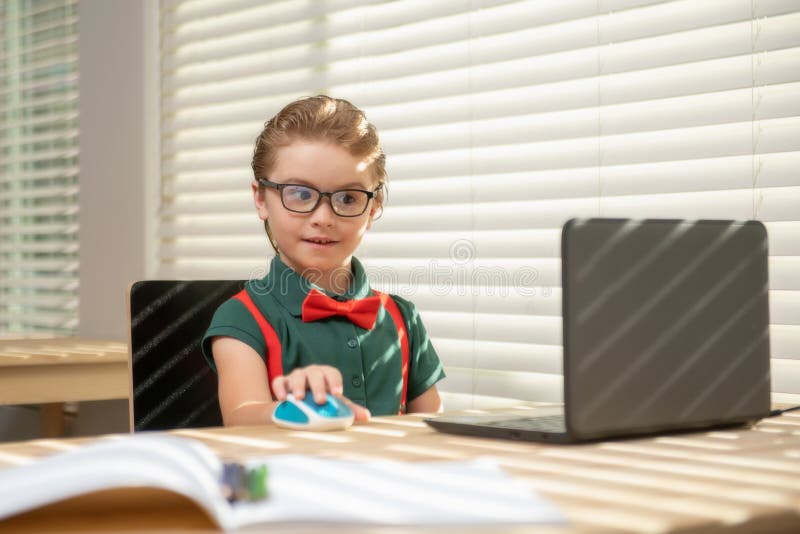 Online Remote Learning. School Kids with Computer Having Video ...