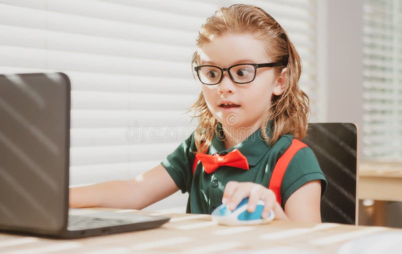 Online Remote Learning. School Kids with Computer Having Video ...