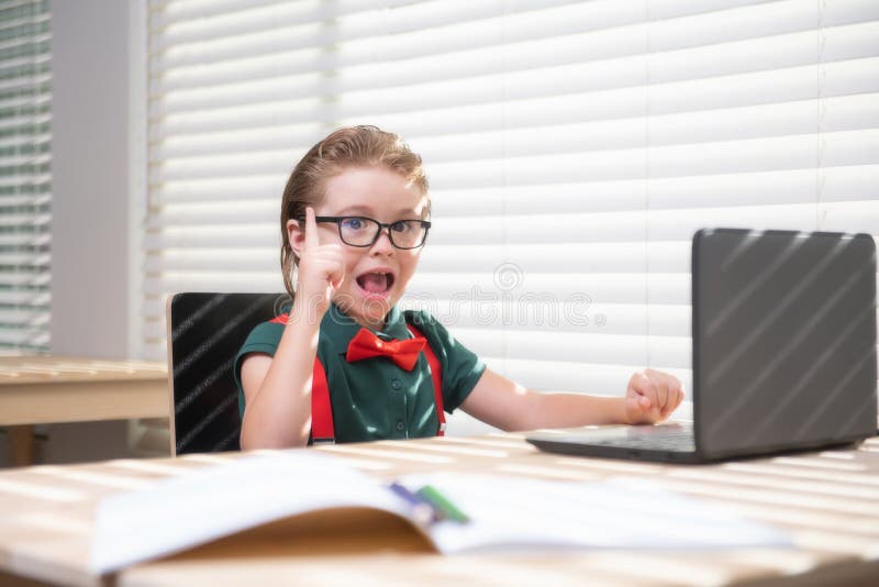 Online Remote Learning. School Kids with Computer Having Video ...