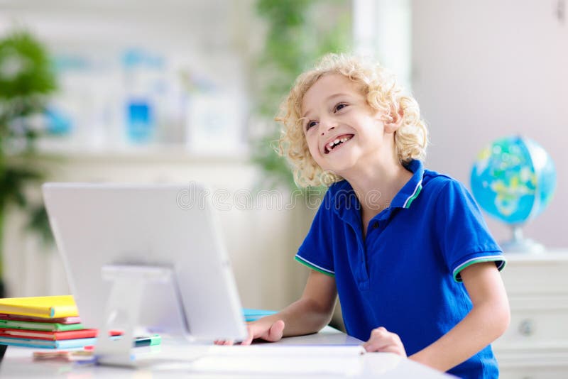Online Remote Learning. School Kids with Computer Stock Photo - Image ...
