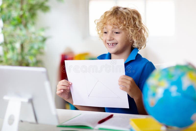 Online Remote Learning. School Kids with Computer Stock Photo - Image ...