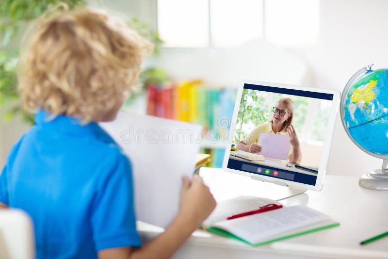 Online Remote Learning. School Kids with Computer Stock Photo - Image ...