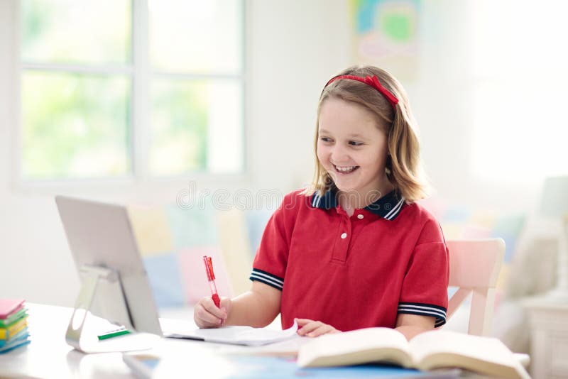 Online Remote Learning. School Kids with Computer Stock Photo - Image ...