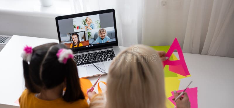 Online Remote Learning. School Kids with Computer Having Video ...
