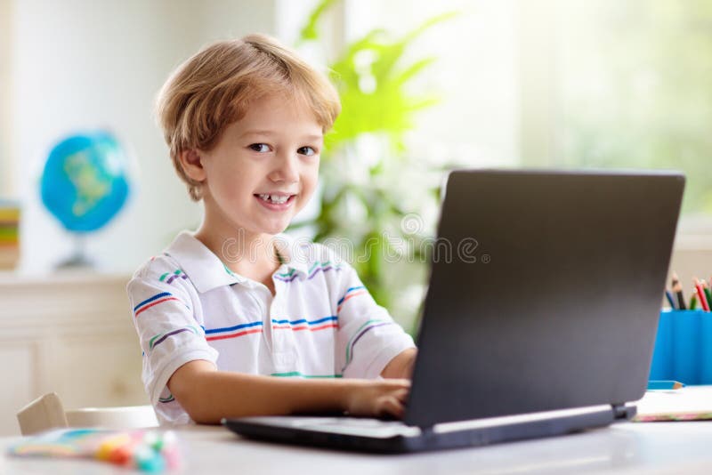Online Remote Learning. School Kids with Computer Stock Image - Image ...