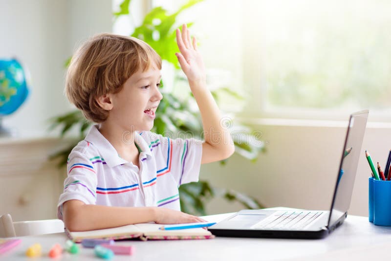 Online Remote Learning. School Kids with Computer Stock Photo - Image ...