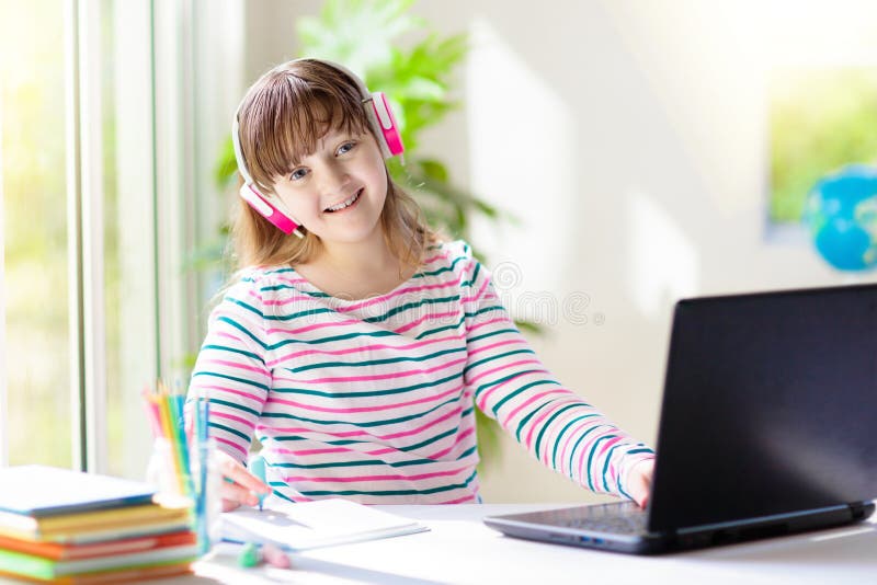 Online Remote Learning. School Kids with Computer Stock Image - Image ...