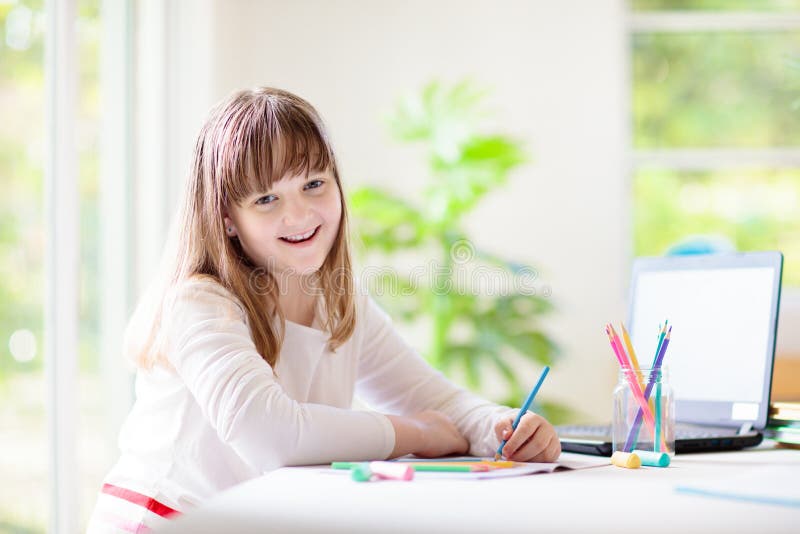 Online Remote Learning. School Kids with Computer Stock Image - Image ...