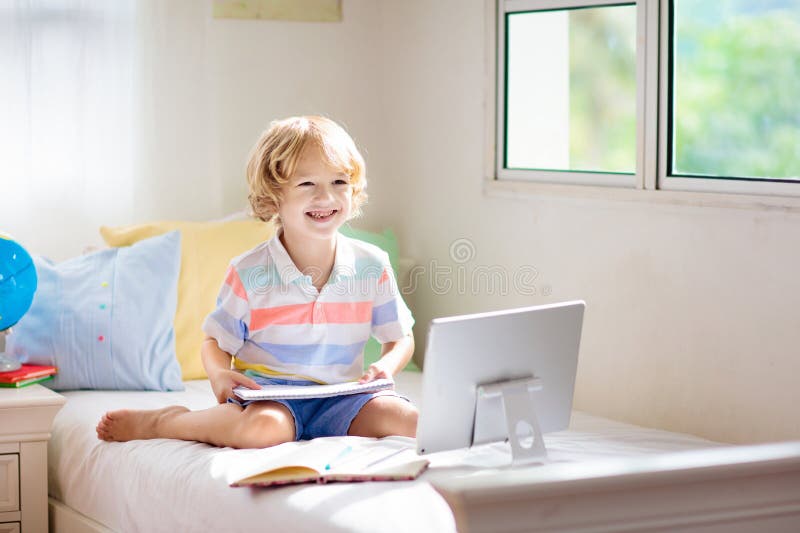 Online Remote Learning. School Kids with Computer Stock Photo - Image ...
