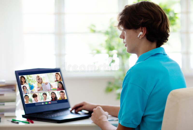 Online Remote Learning. School Kids with Computer Stock Image - Image ...