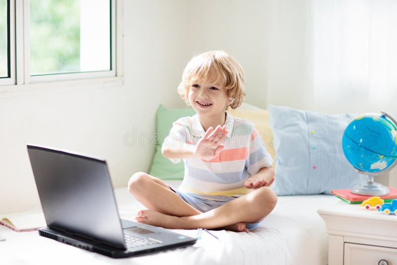 Online Remote Learning. School Kids with Computer Stock Image - Image ...