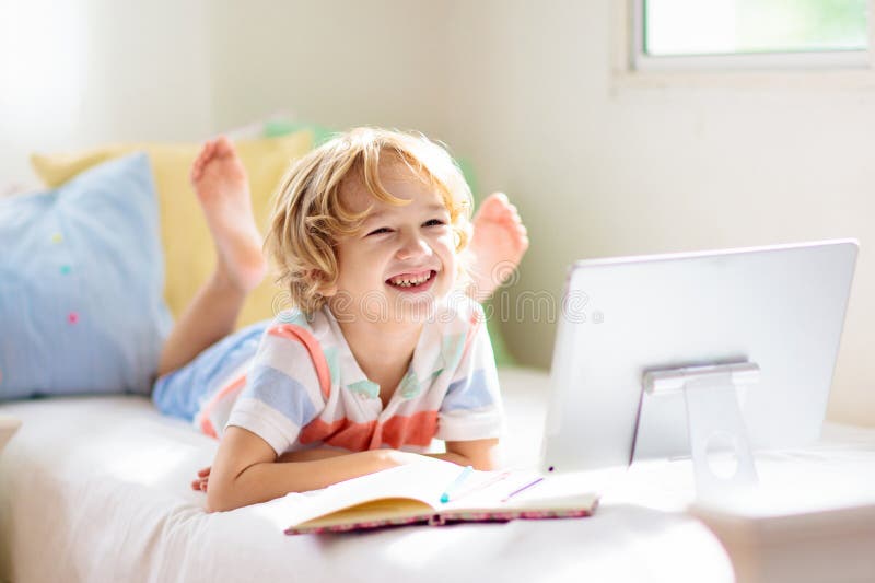 Online Remote Learning. School Kids with Computer Stock Image - Image ...