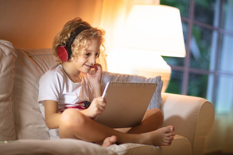 Online Remote Learning. School Kids with Computer Stock Image - Image ...