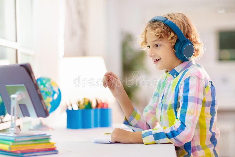 Online Remote Learning. School Kids with Computer Stock Photo - Image ...
