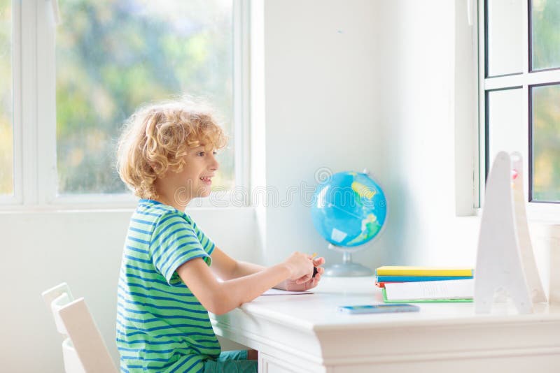 Online Remote Learning. School Kids with Computer Stock Image - Image ...