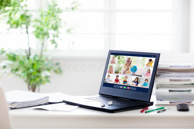 Online Remote Learning. School Kids Computer Stock Photo - Image of ...