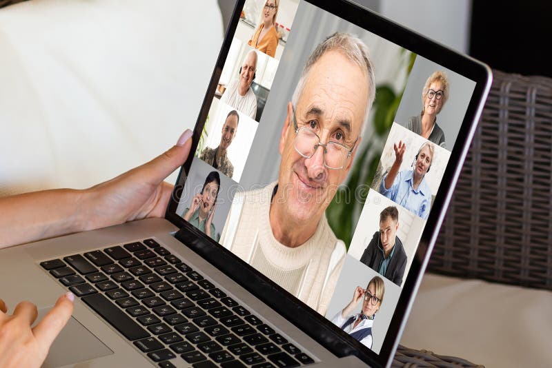 Online Remote Learning. Teacher with Computer Having Video Conference ...
