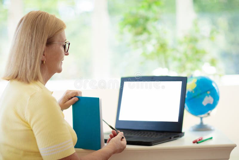 Online Remote Learning. School Kids with Computer Stock Image - Image ...