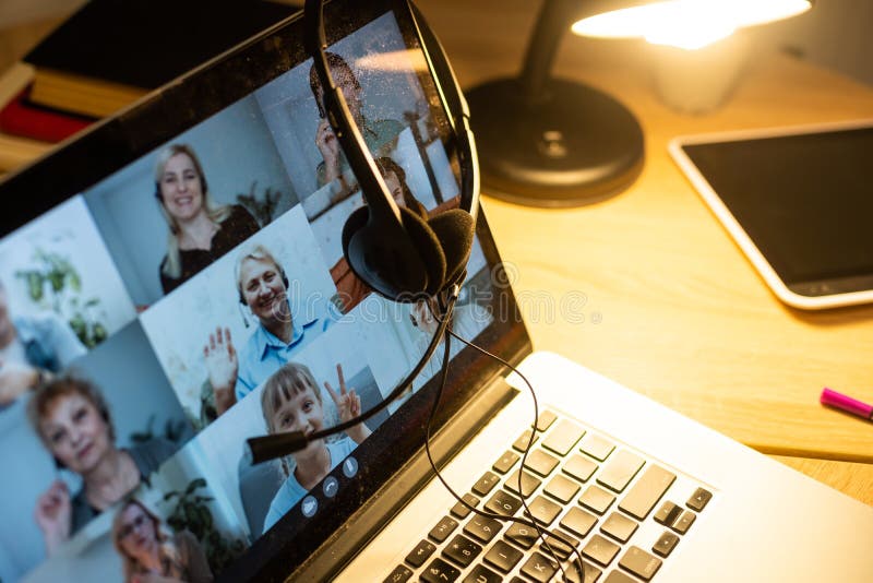 Online Remote Learning. Teacher Having Video Conference Chat with ...