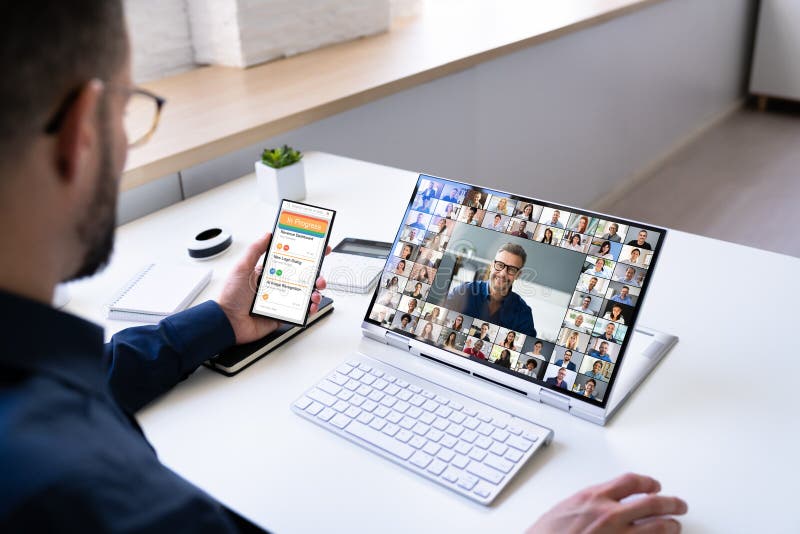 Online Remote Video Conference Webinar Scrum Meeting Stock Image ...