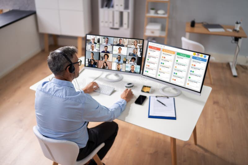 Online Remote Video Conference Webinar Scrum Meeting Stock Image ...