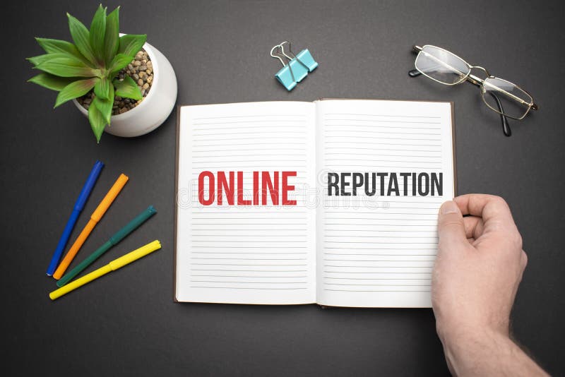 ONLINE REPUTATION Text on the Notebook with Businessman S Hands Stock ...
