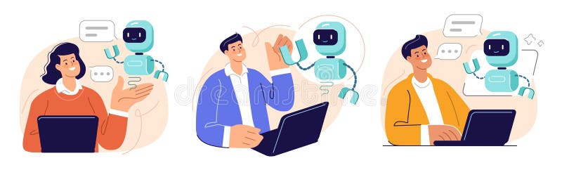 Working with Artificial Intelligence Technology. Online Robot Assistant ...