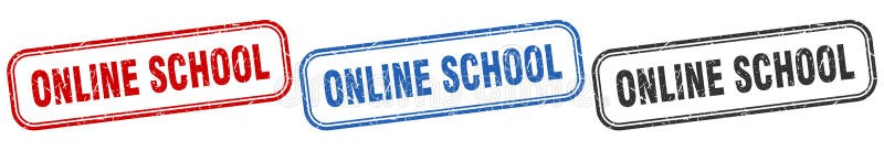 Online School Square Isolated Sign Set. Online School Stamp Stock ...