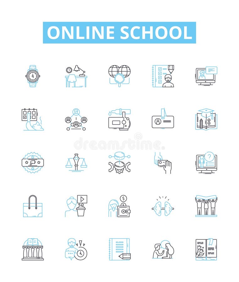 Online School Vector Line Icons Set. E-learning, Virtual, Online ...