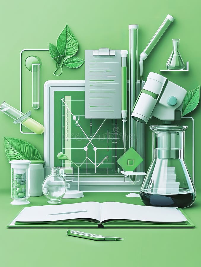 Online Science Class with Digital Models and Notes Realistic Style ...