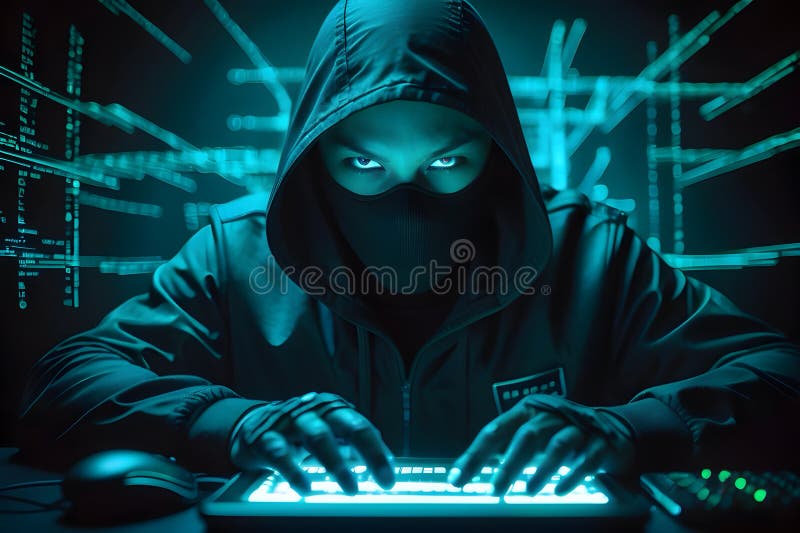 A Hacker Wearing Mask and Hoodies with the Background of Many Computers ...