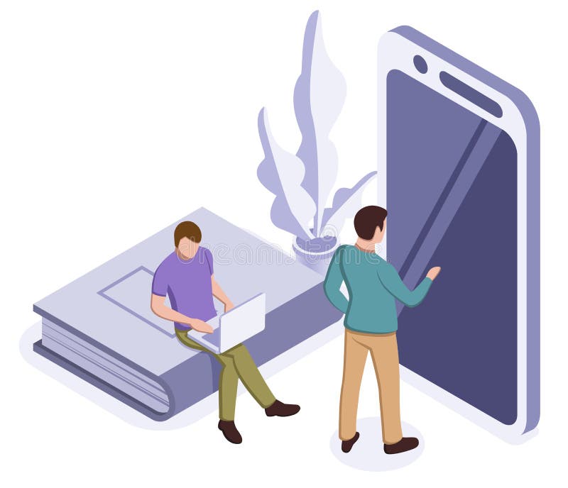 Online Self-isolation Concept. Two Man Education or Working at Home ...