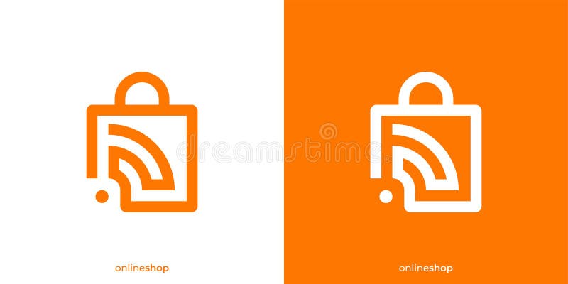 Simple Online Shop Logo. Shopping Bag and Wifi Signal Graphic Icons ...