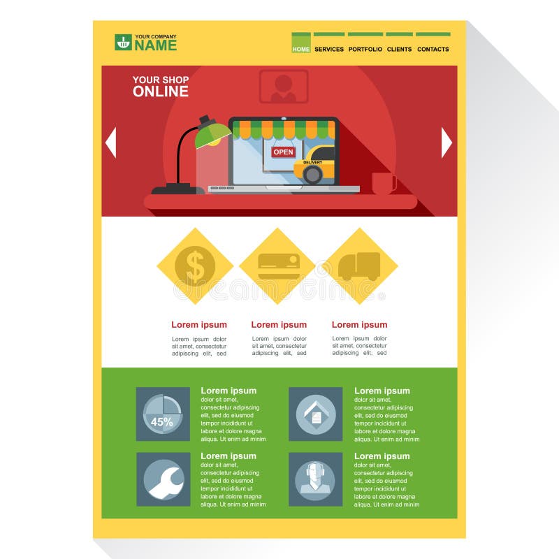 Online Shop Company Web Site Theme Layout Stock Vector - Illustration ...