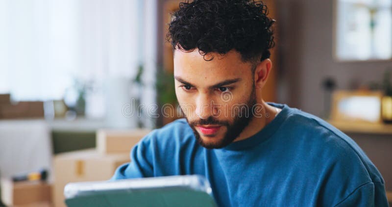 Online Shop, Entrepreneur and Man with Tablet, Boxes or Planning for ...